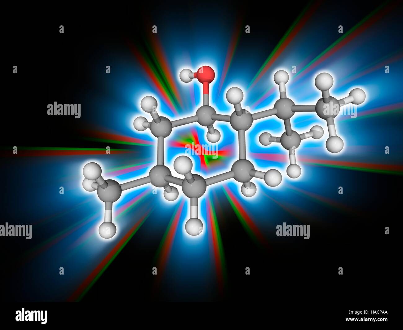 Menthol. Molecular model of the cyclohexanol organic compound menthol ...