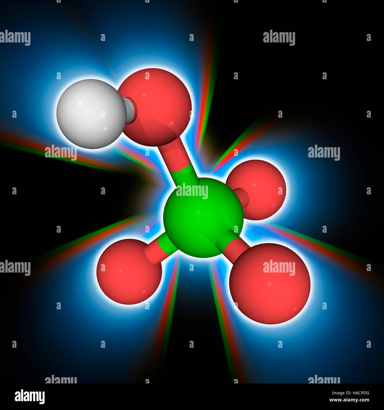 Perchloric acid. Molecular model of the powerful oxidising agent ...