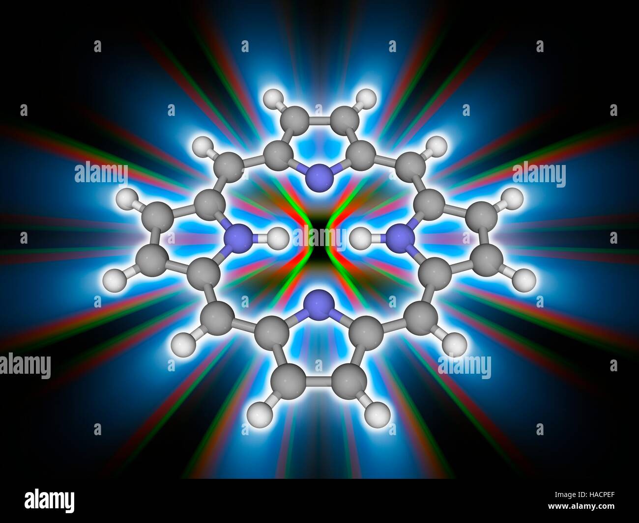 Porphin. Molecular model of the organic compound porphin (C20.H14.N4 ...