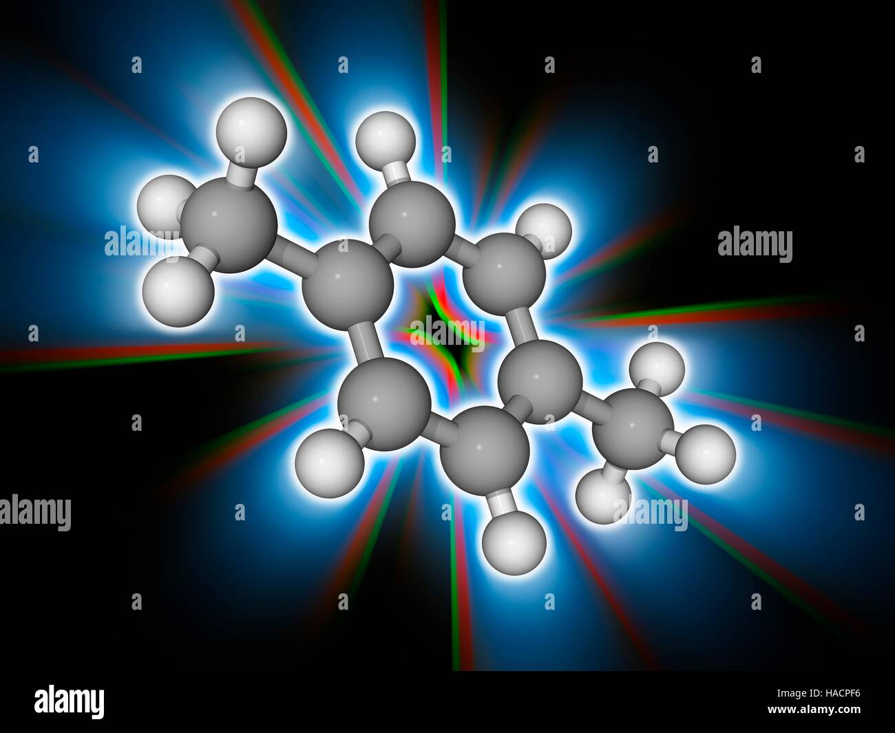 Para-Xylene. Molecular model of the aromatic hydrocarbon para-xylene ...