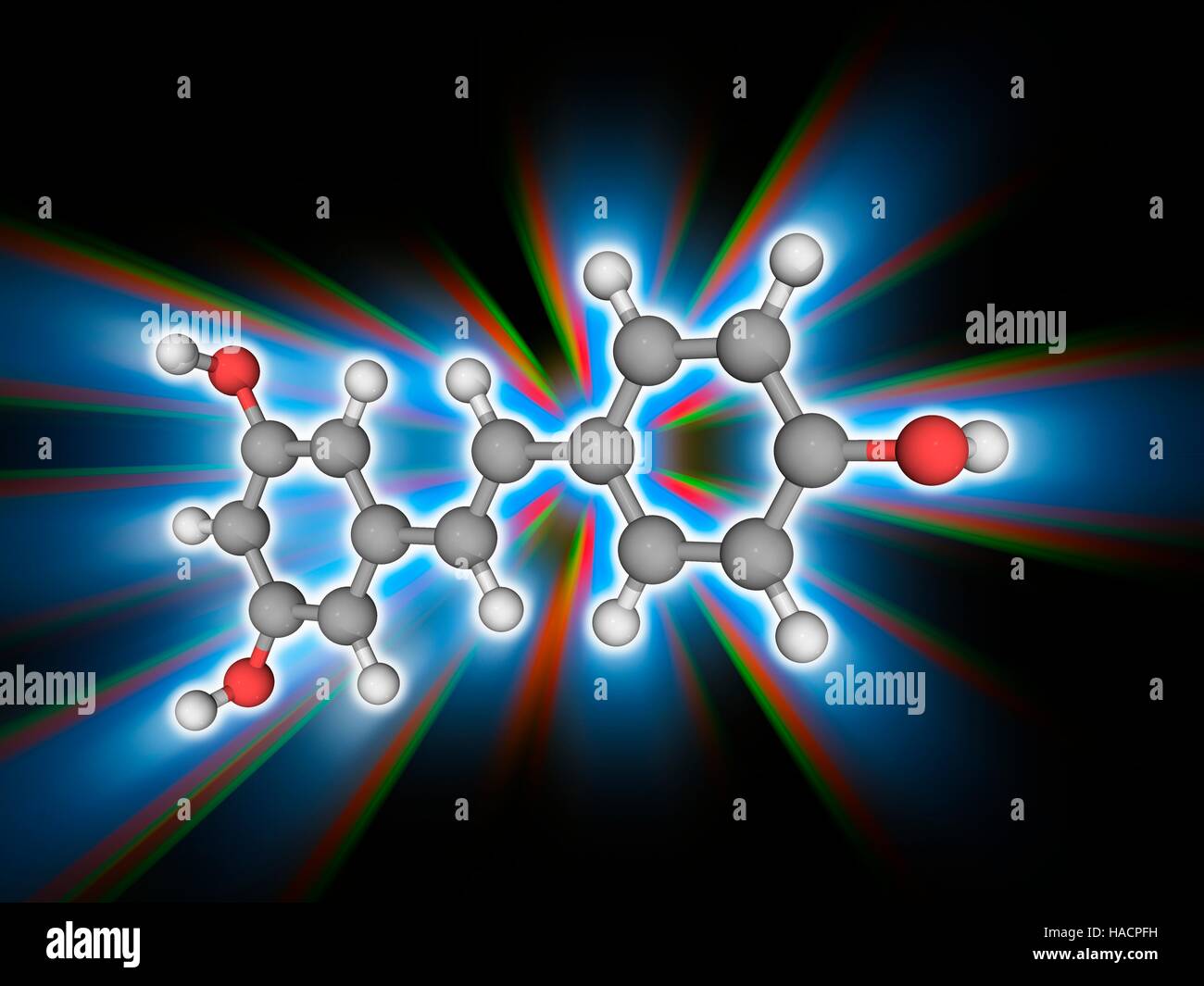Resveratrol. Molecular model of the stilbenoid chemical resveratrol ...