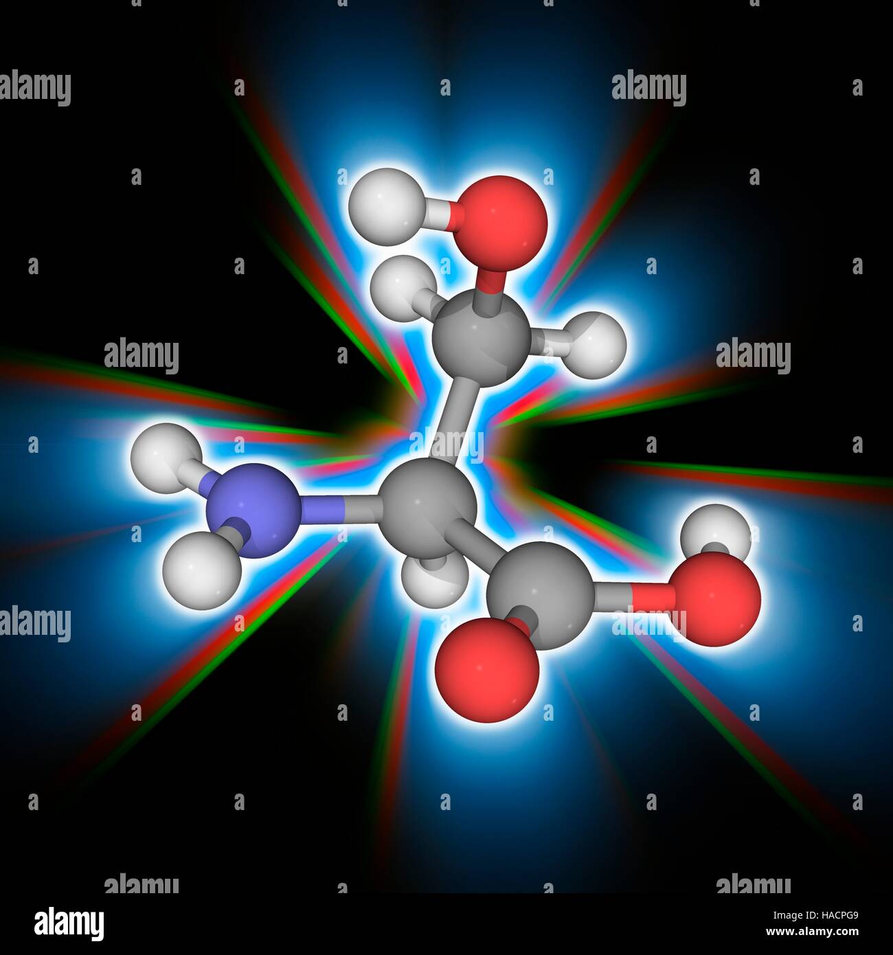 Serine. Molecular model of the non-essential amino acid serine (C3.H7.N ...