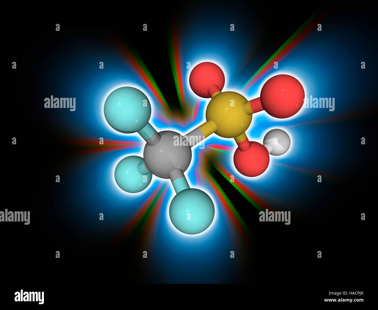 Trifluoromethanesulfonic acid. Molecular model of the superacid ...