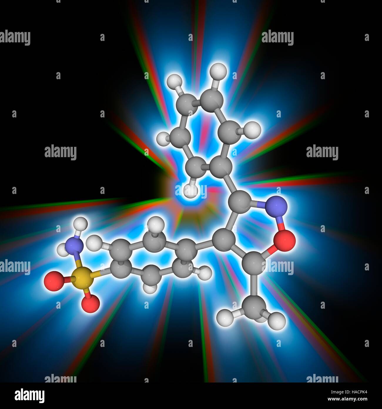 Valdecoxib. Molecular model of the non-steroidal anti-inflammatory drug ...