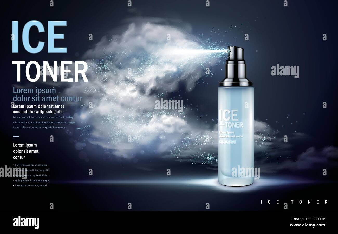 ice toner contained in light blue spray bottle, misty dark blue ...