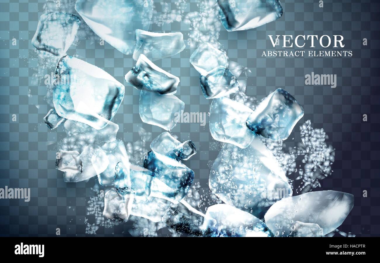 falling streaks of clear icy cube, transparent background, 3d ...