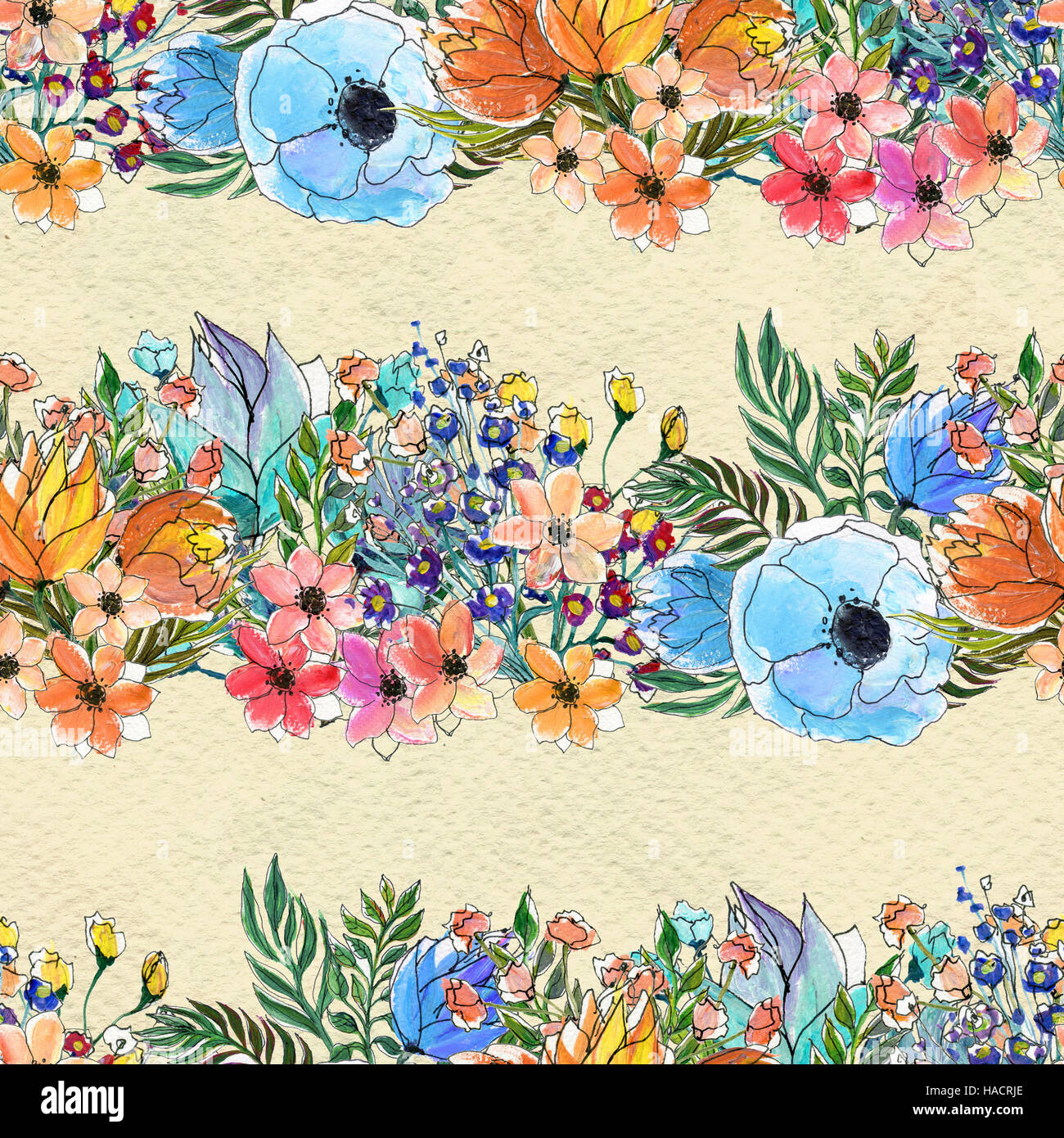 Seamless pattern with colorful flowers Stock Photo - Alamy