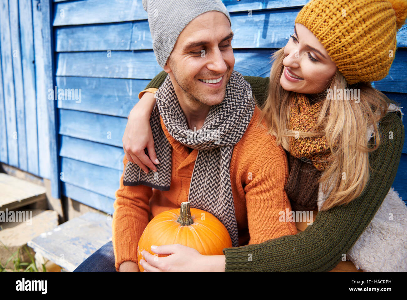 Loving couple in autumn day Stock Photo - Alamy