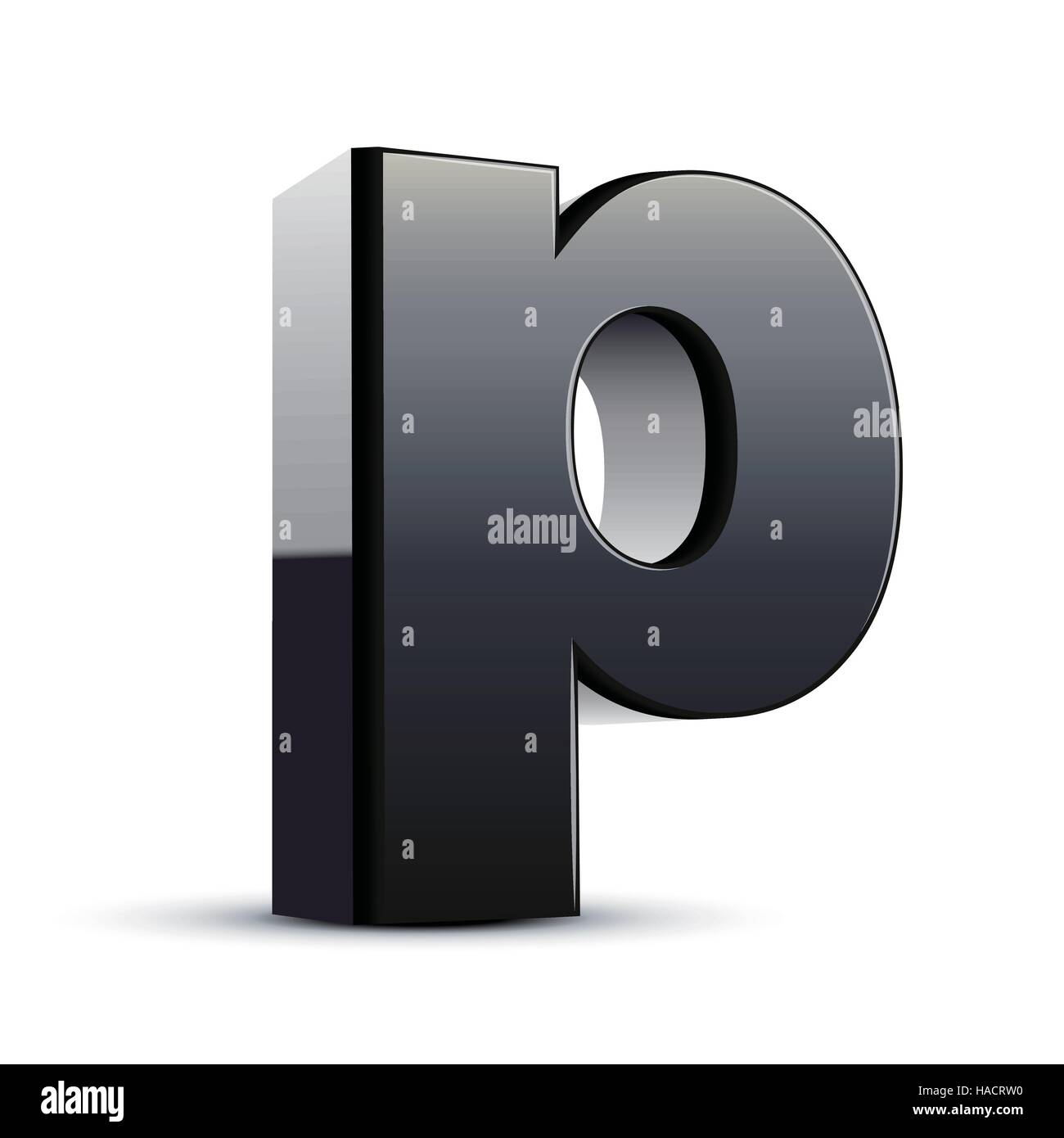 left tilt black letter P, 3D illustration graphic isolated on white ...