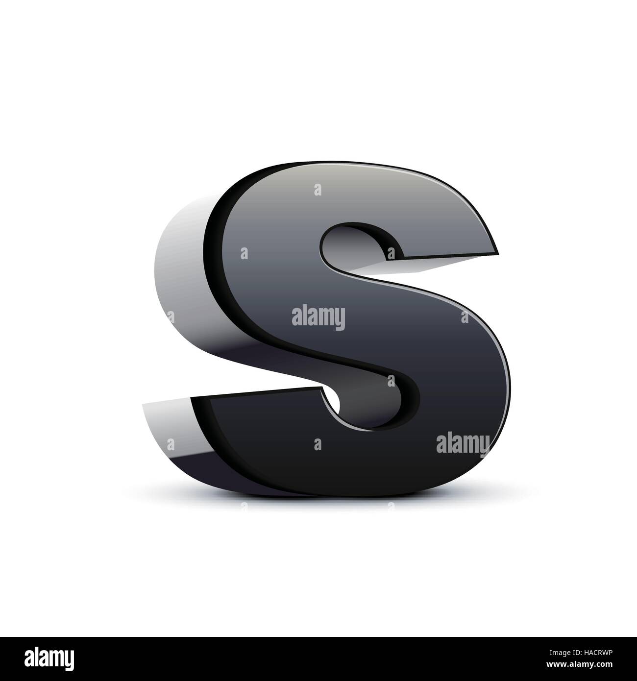 left tilt black letter S, 3D illustration graphic isolated on white ...