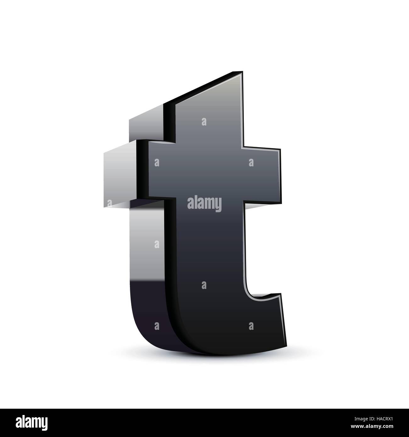 left tilt black letter T, 3D illustration graphic isolated on white ...