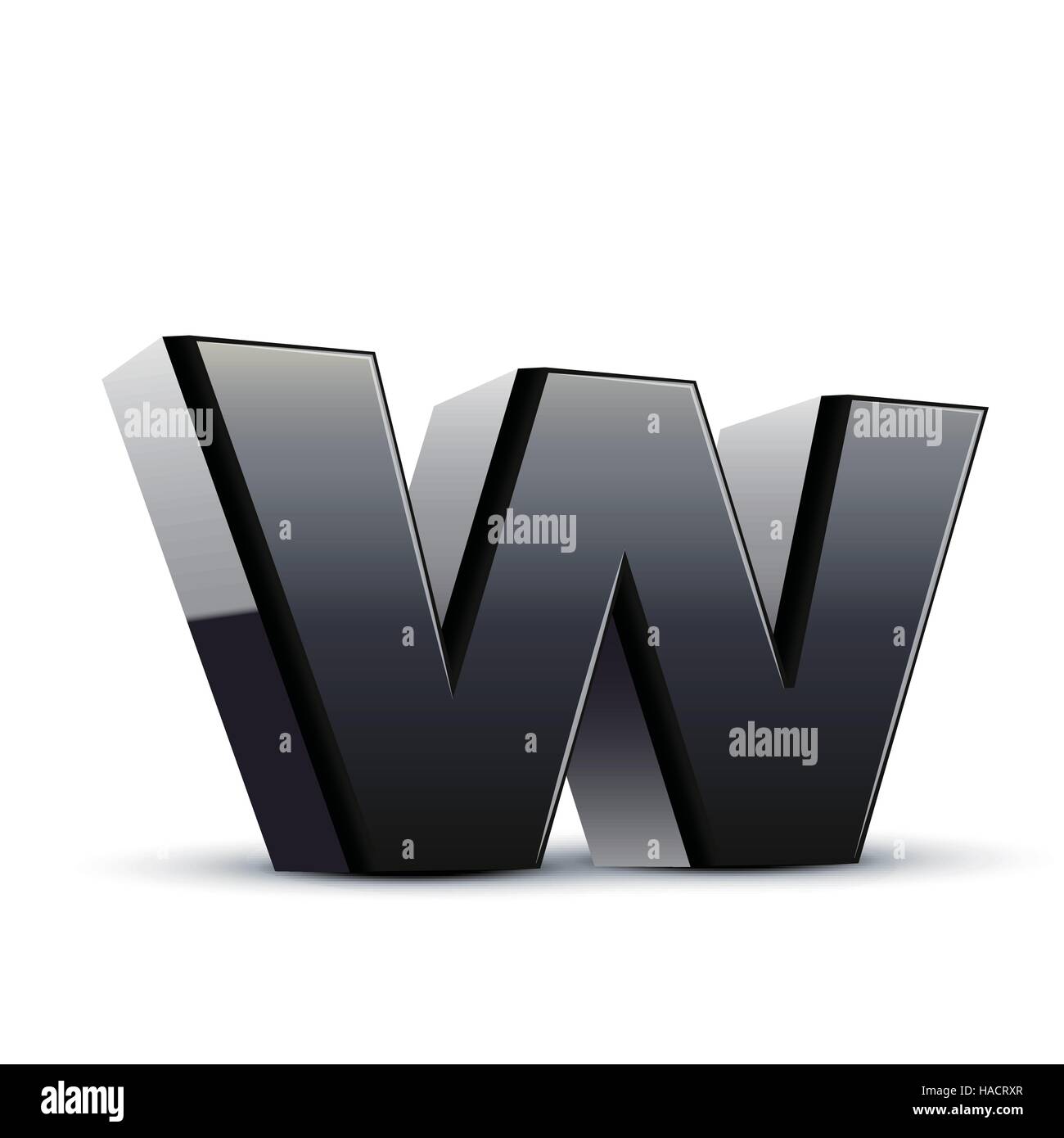 left tilt black letter W, 3D illustration graphic isolated on white ...