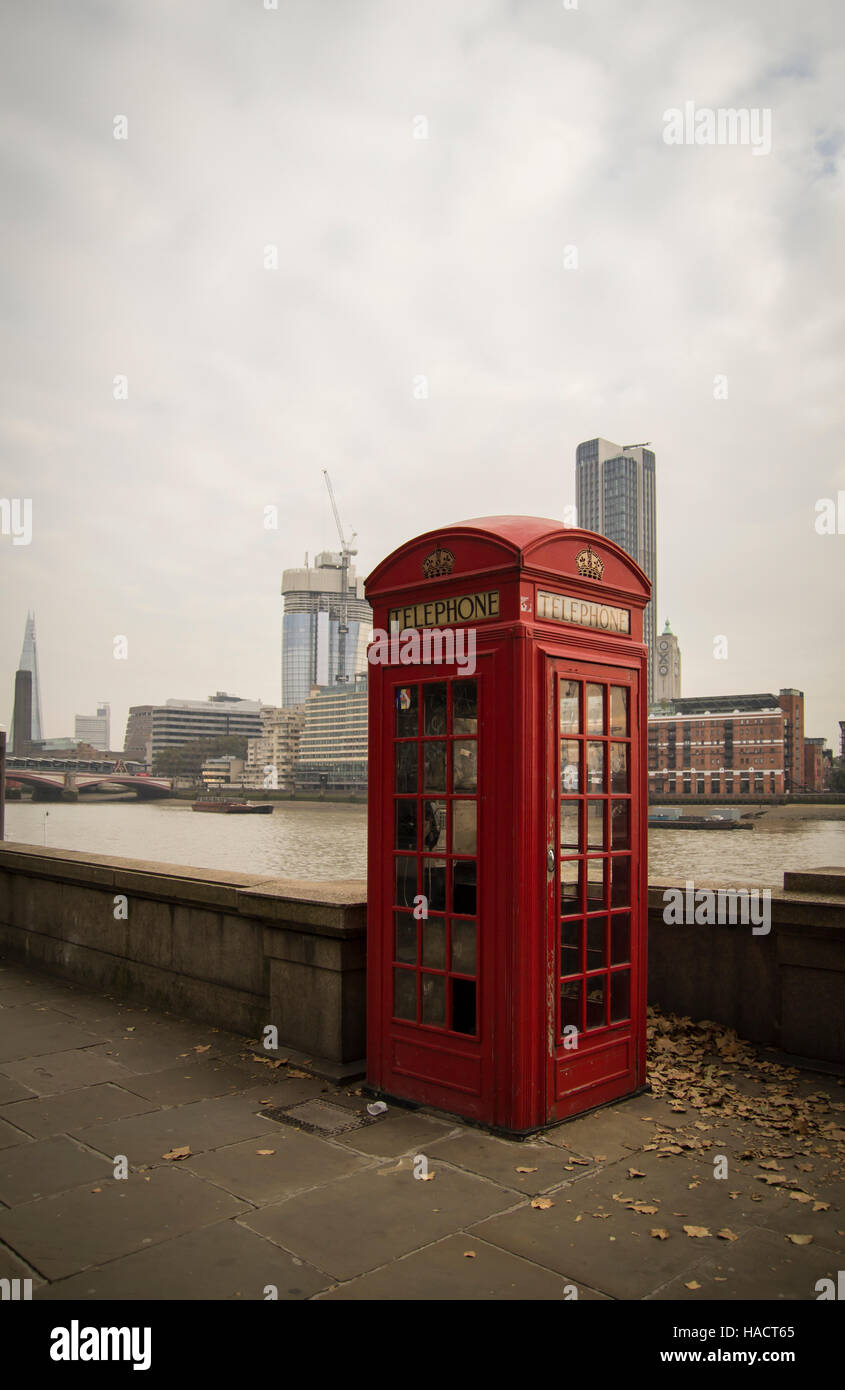 Phone Booth at Thames River, London, Uk Stock Photo - Alamy