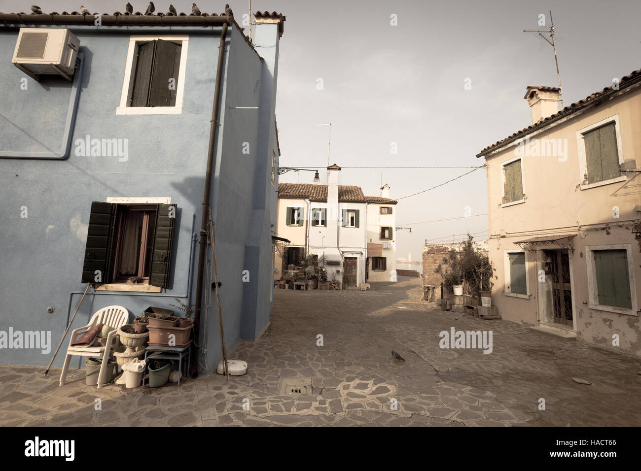 Panorama from a secondary street in Burano Island, Venice Stock Photo ...
