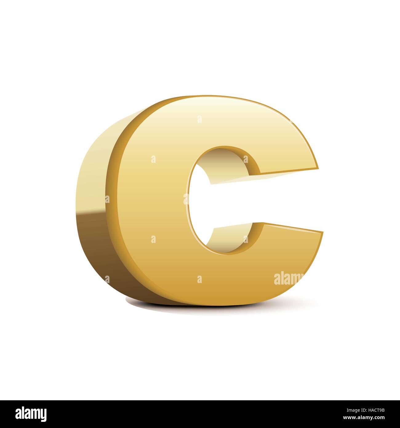 left tilt bronze letter C, 3D illustration graphic isolated on white ...