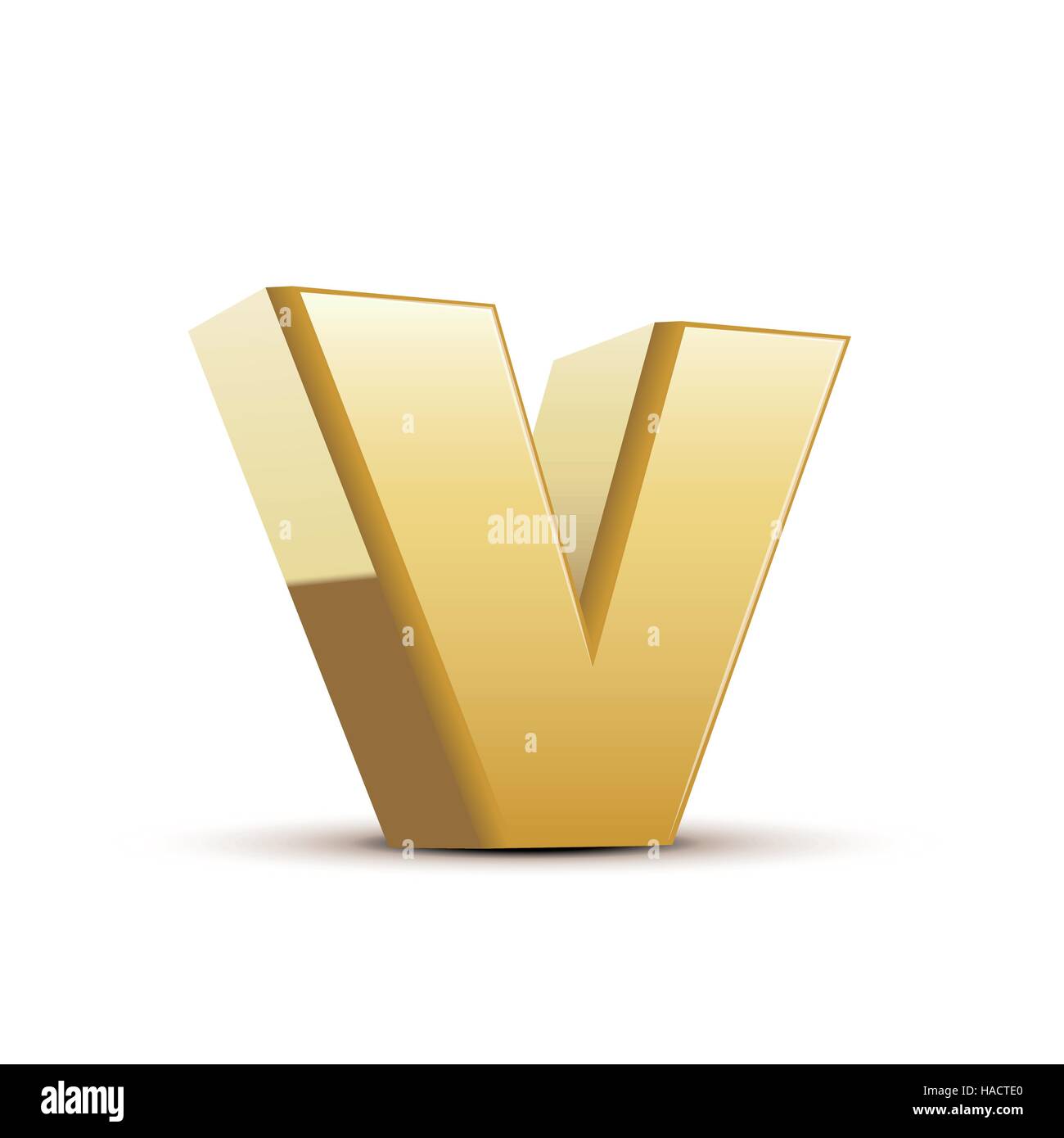 left tilt bronze letter V, 3D illustration graphic isolated on white ...