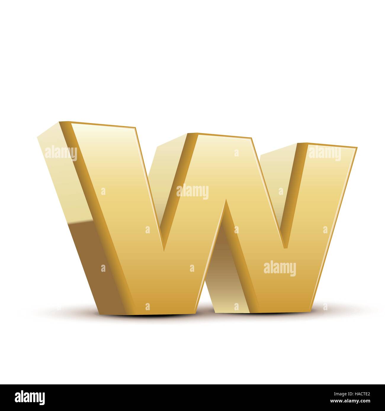 left tilt bronze letter W, 3D illustration graphic isolated on white ...