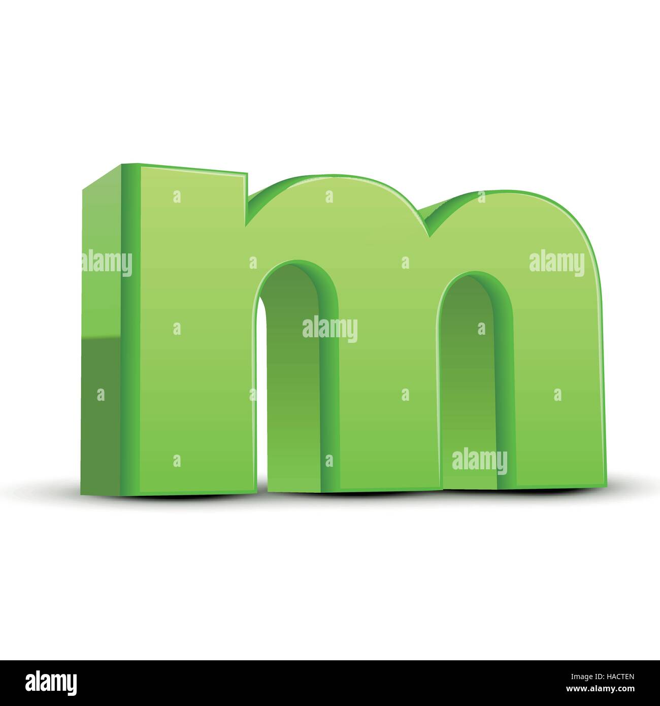 left tilt light green letter M, 3D illustration graphic isolated on ...