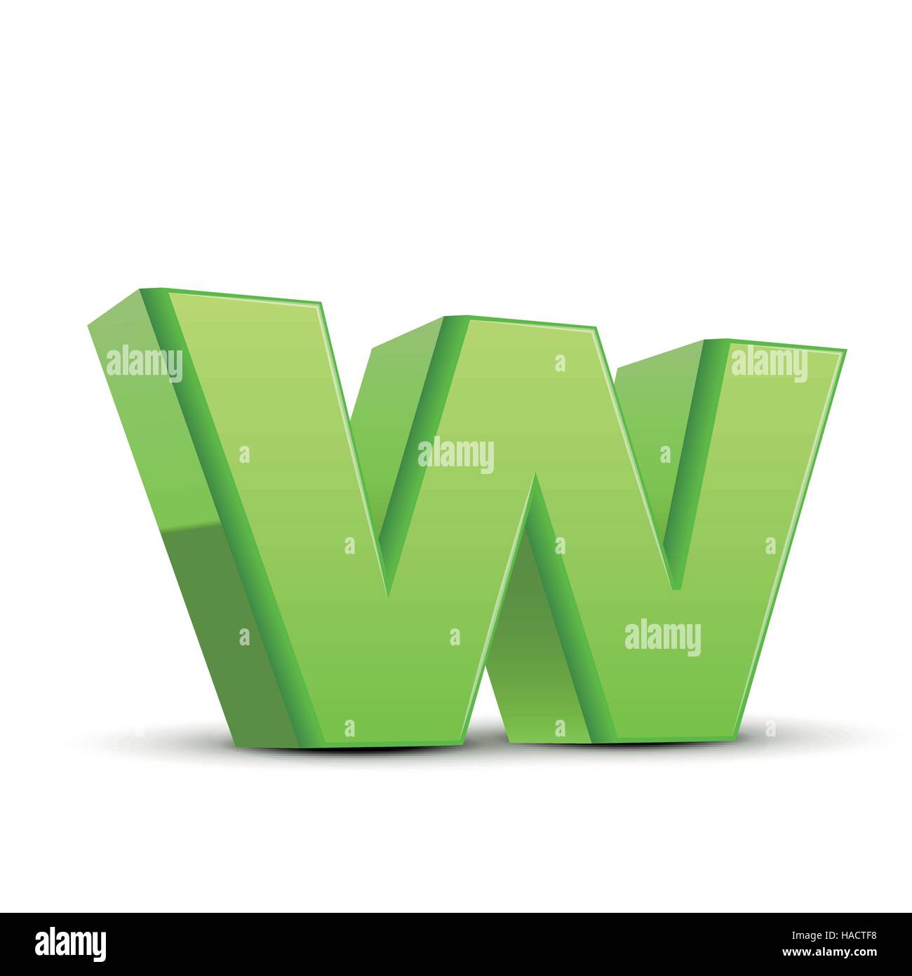 left tilt light green letter W, 3D illustration graphic isolated on ...