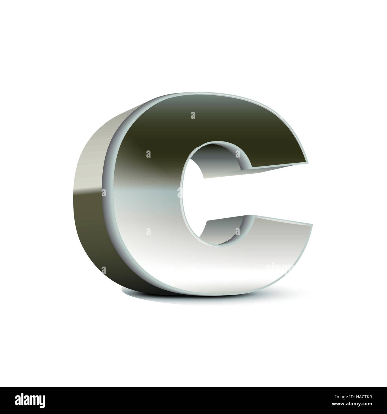 left tilt steel letter C, 3D illustration graphic isolated on white ...