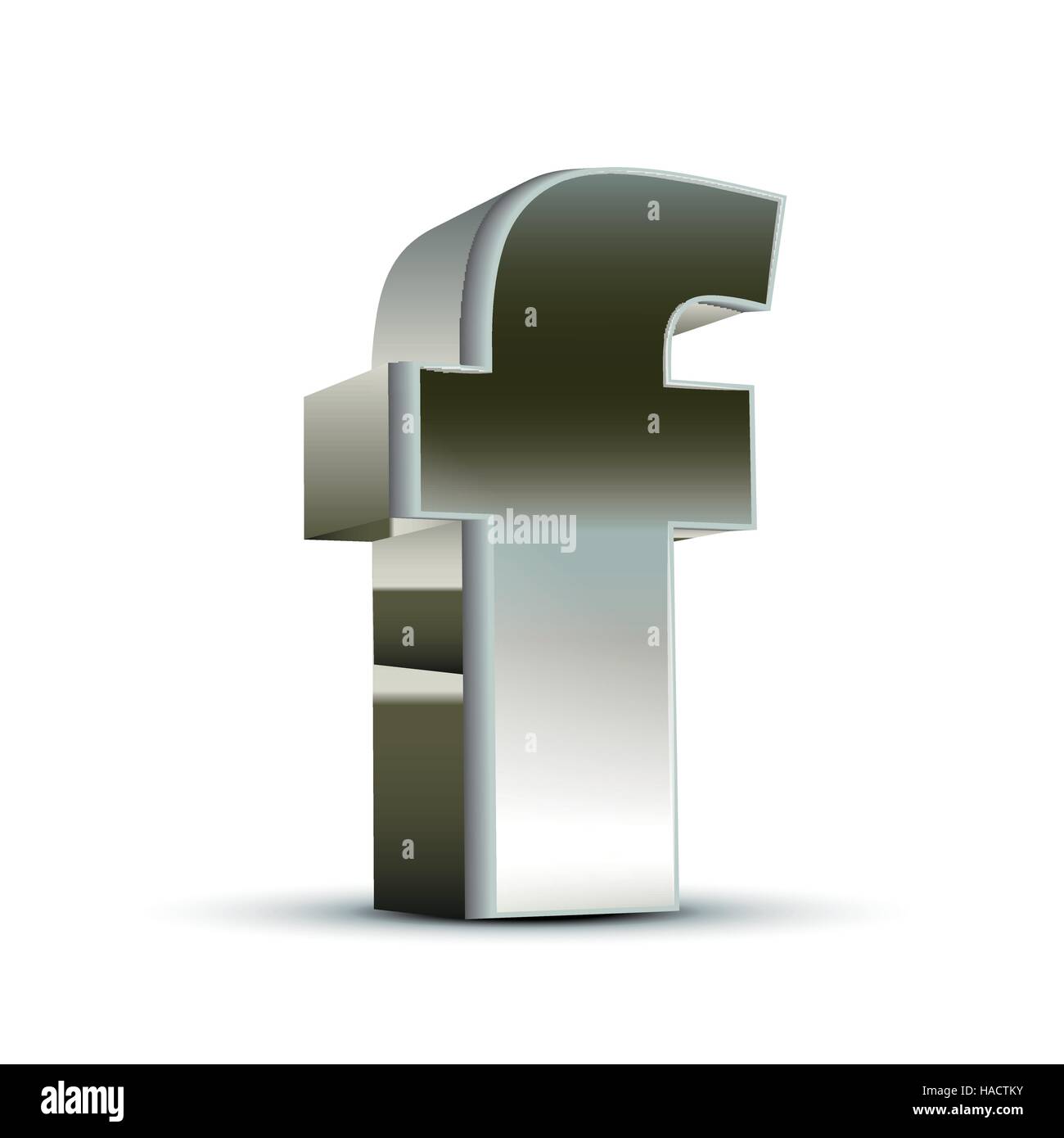 left tilt steel letter F, 3D illustration graphic isolated on white ...