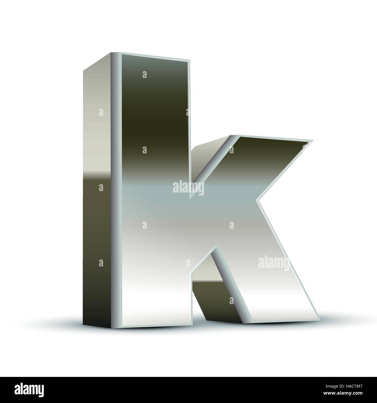 left tilt steel letter K, 3D illustration graphic isolated on white ...