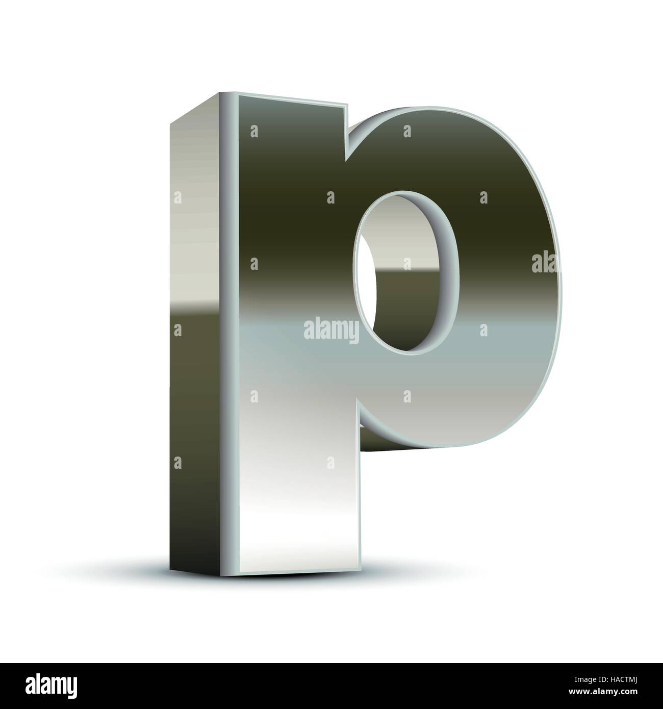 left tilt steel letter P, 3D illustration graphic isolated on white ...