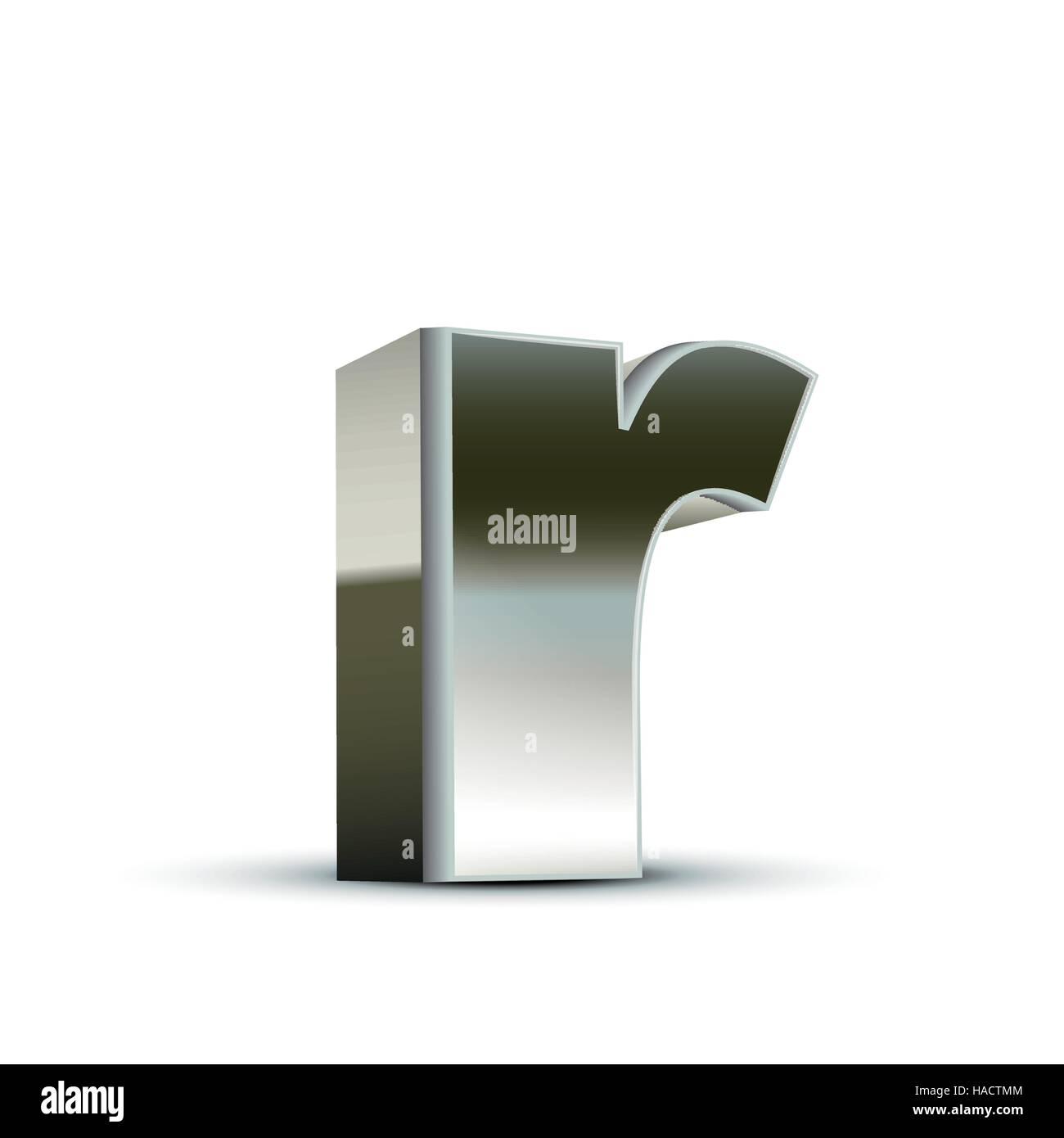 left tilt steel letter R, 3D illustration graphic isolated on white ...