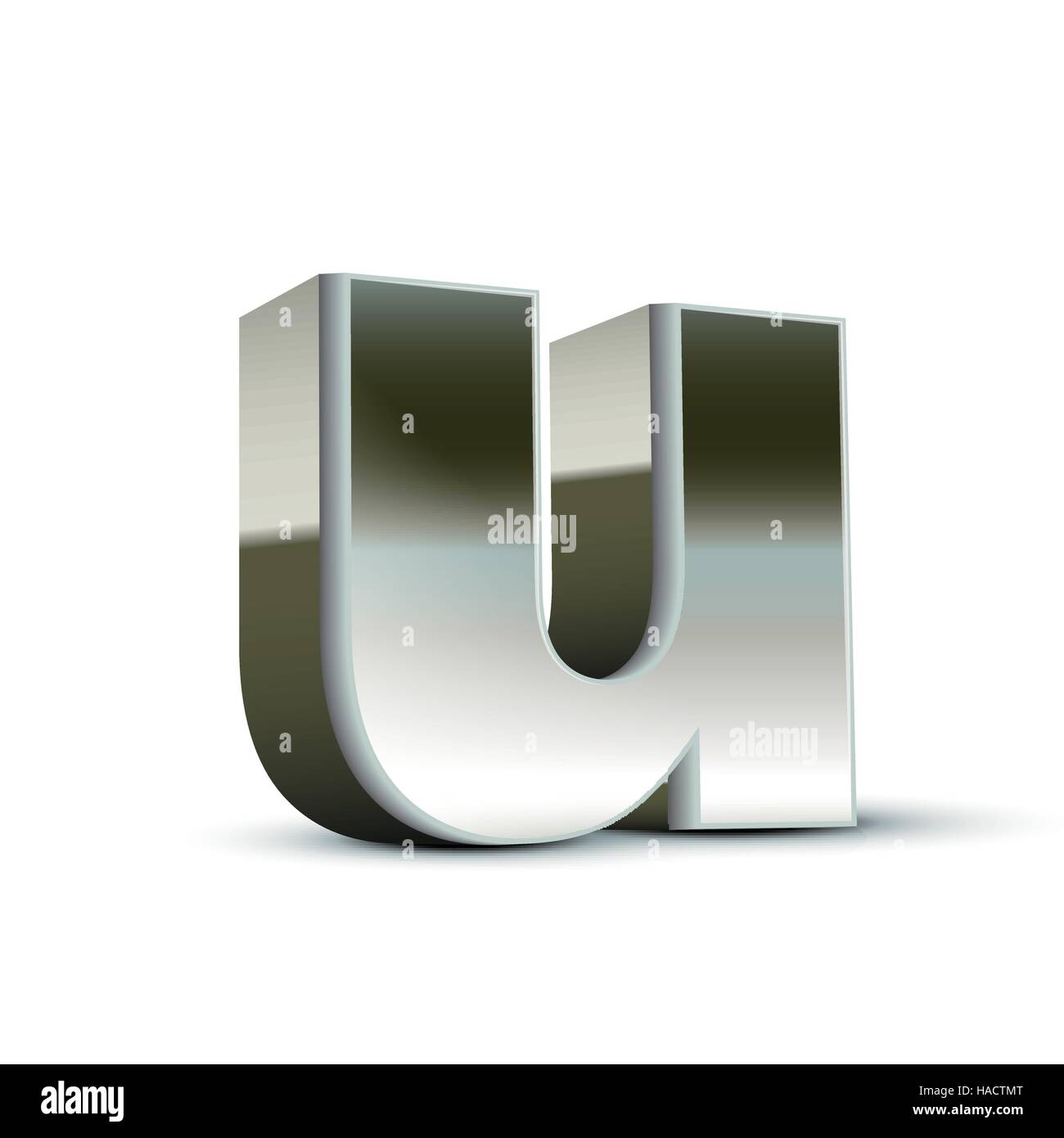left tilt steel letter U, 3D illustration graphic isolated on white ...