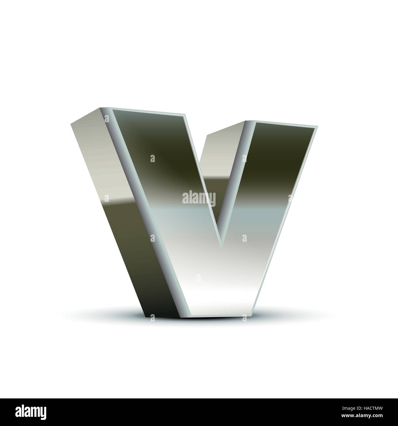 left tilt steel letter V, 3D illustration graphic isolated on white ...