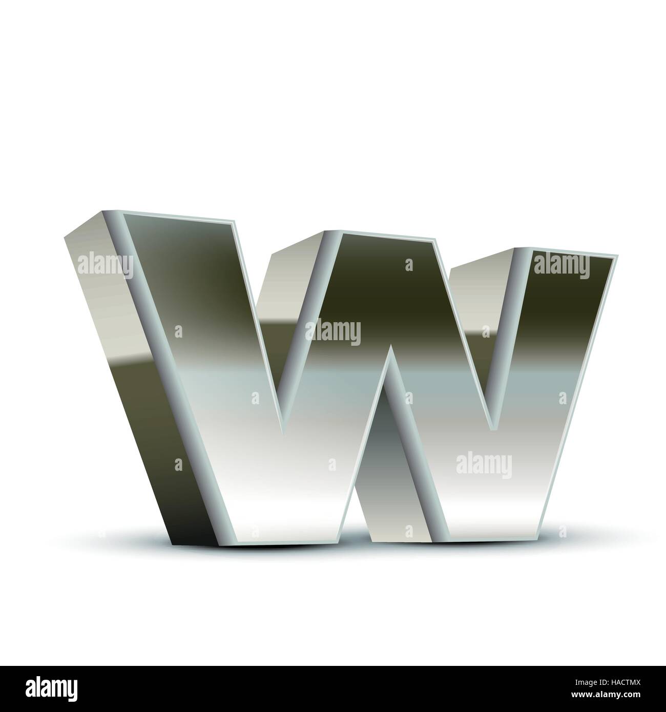 left tilt steel letter W, 3D illustration graphic isolated on white ...