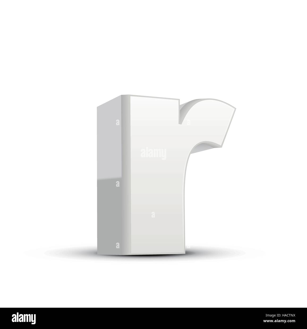 left tilt plaster white letter R, 3D illustration graphic isolated on ...