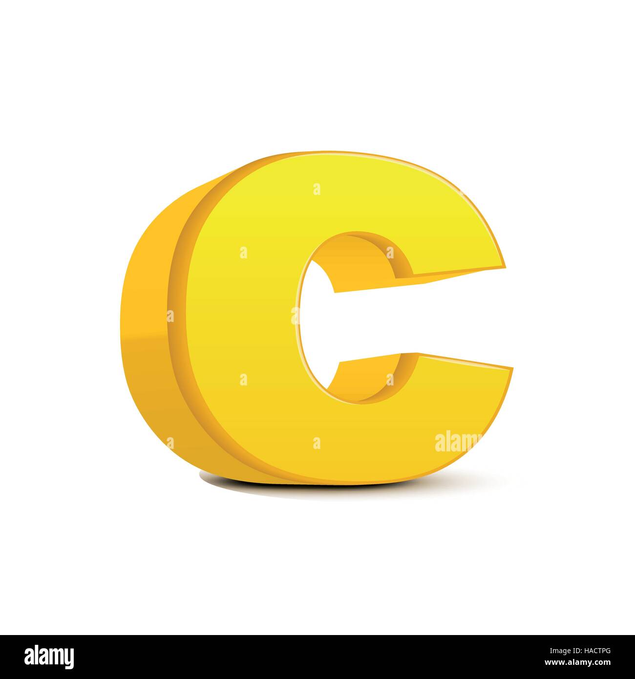 left tilt yellow letter C, 3D illustration graphic isolated on white ...