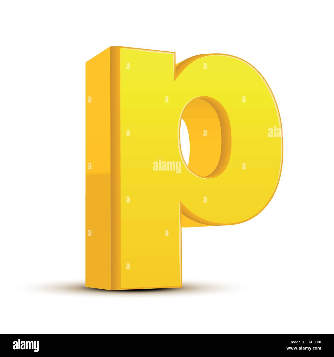 left tilt yellow letter P, 3D illustration graphic isolated on white ...
