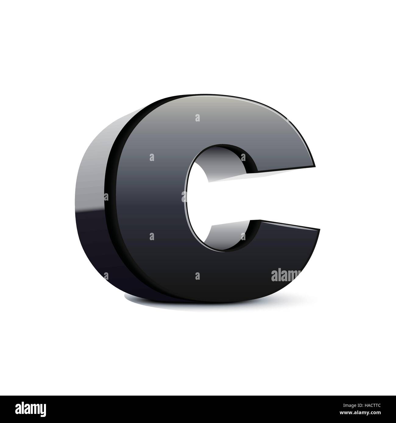 left tilt black letter C, 3D illustration graphic isolated on white ...