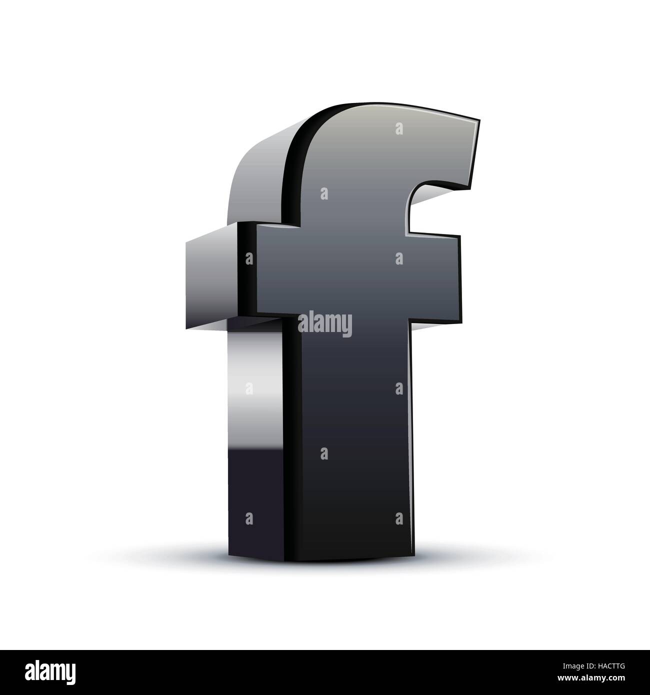 left tilt black letter F, 3D illustration graphic isolated on white ...