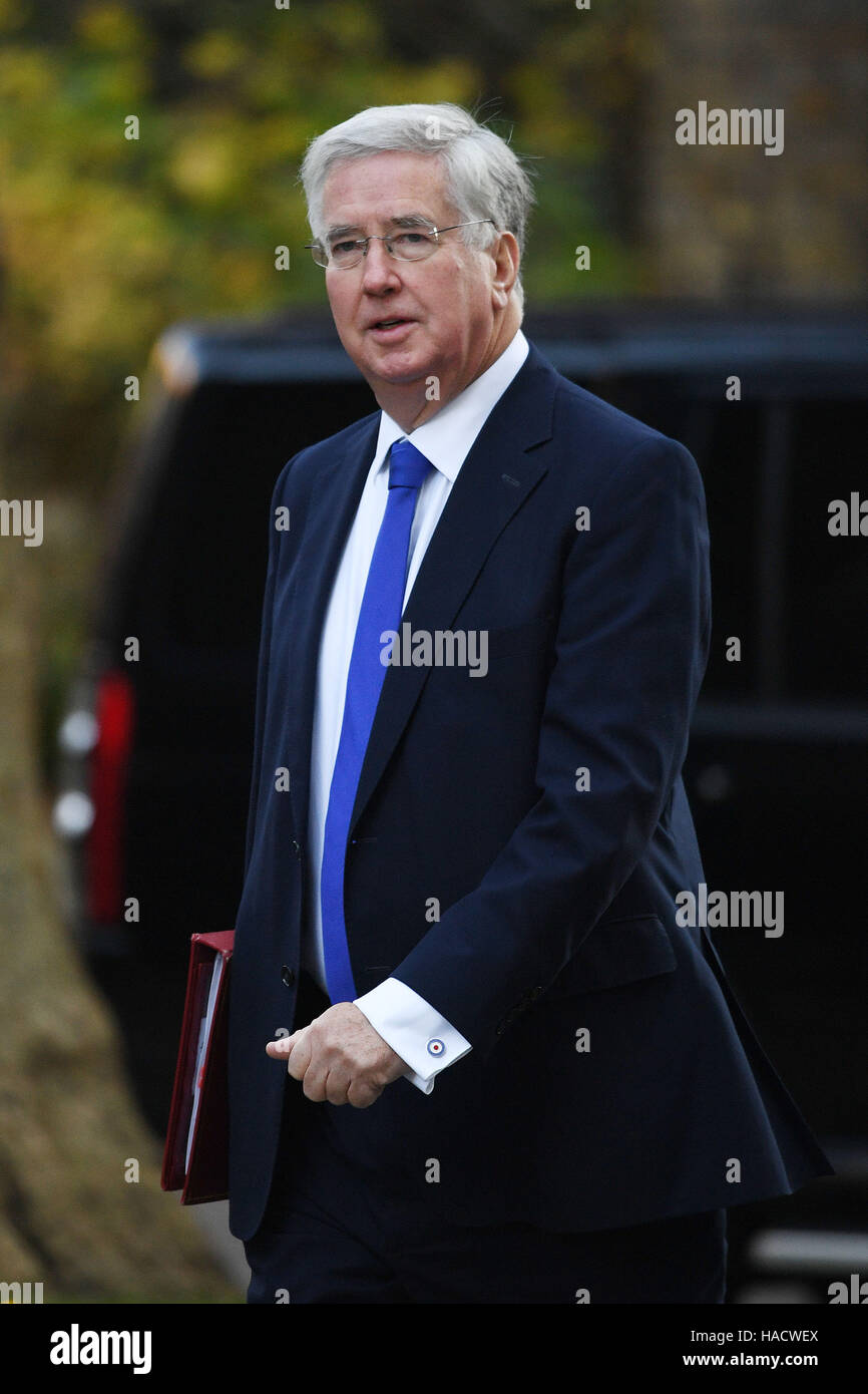Defence Secretary Michael Fallon arriving in Downing Street, London ...