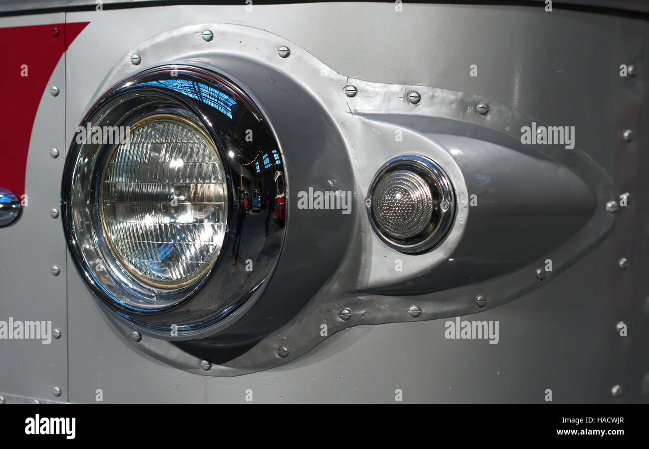Close-up view of retro bus headlight Stock Photo - Alamy