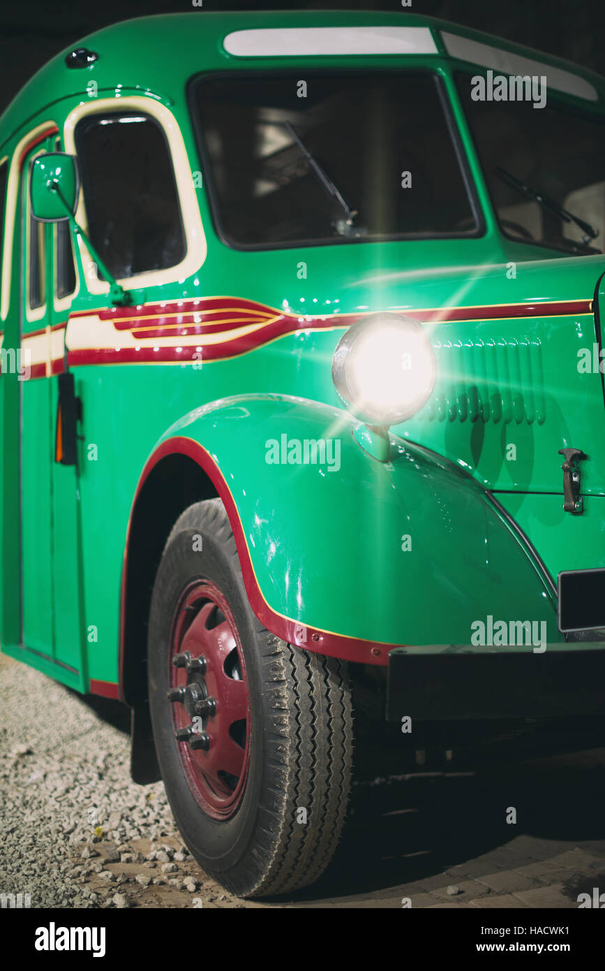 Part of old green retro bus Stock Photo - Alamy