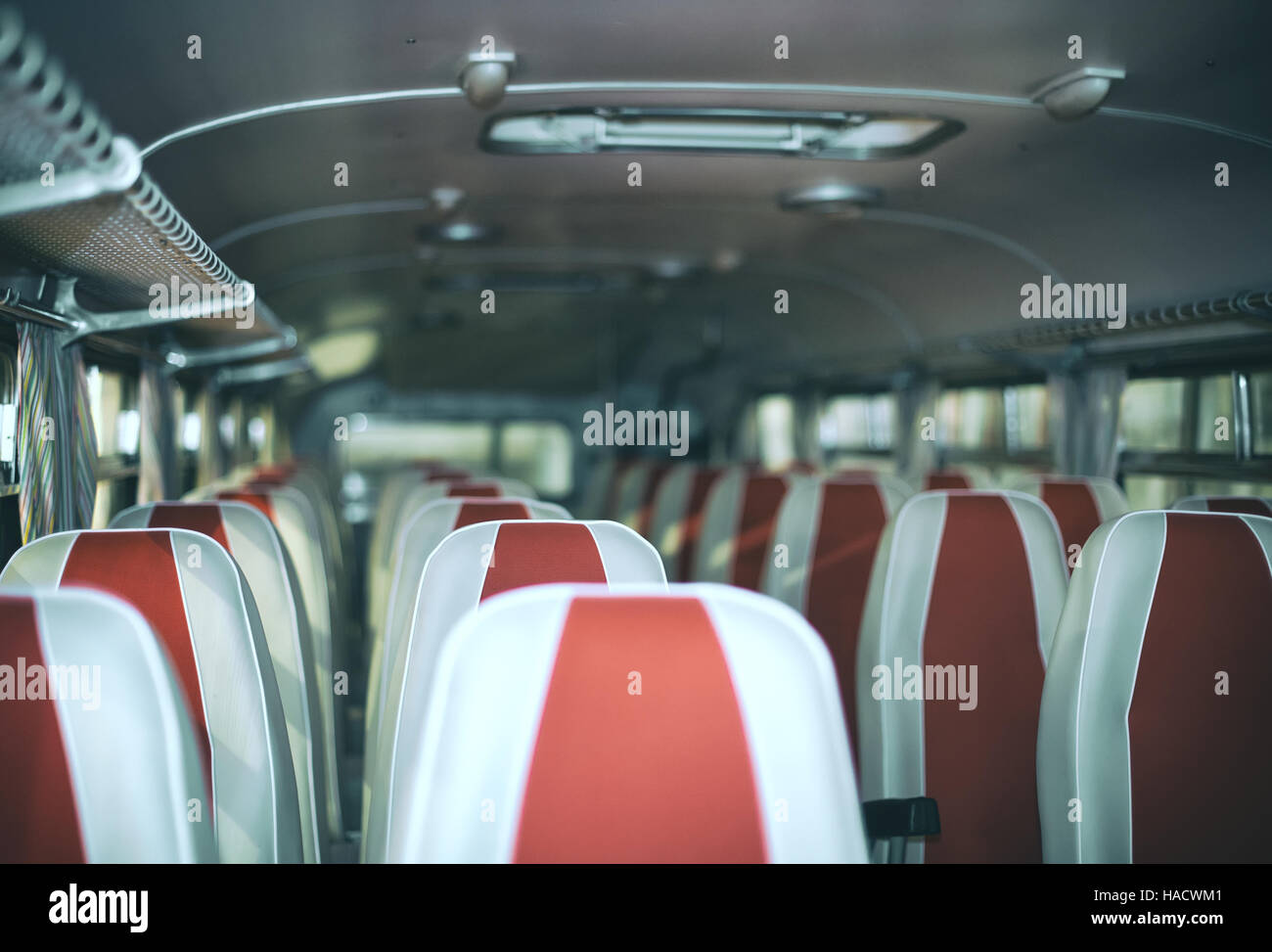 Interior inside of the bus with seats Stock Photo - Alamy