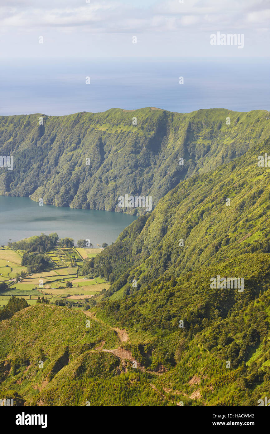 Azores landscape with lake and ocean in Sao Miguel, Azores. Portugal ...