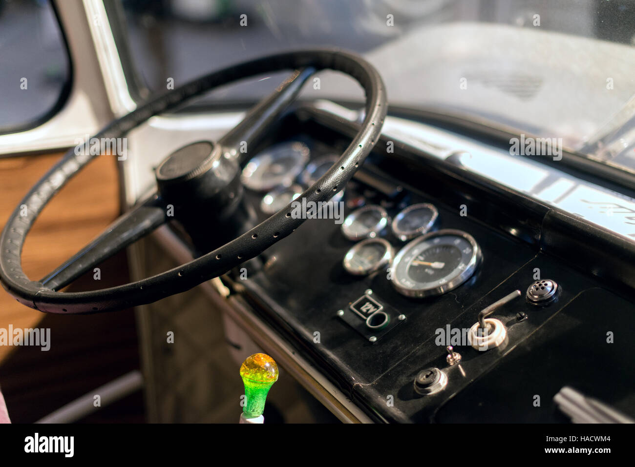 Interior inside of old bus cabin Stock Photo - Alamy
