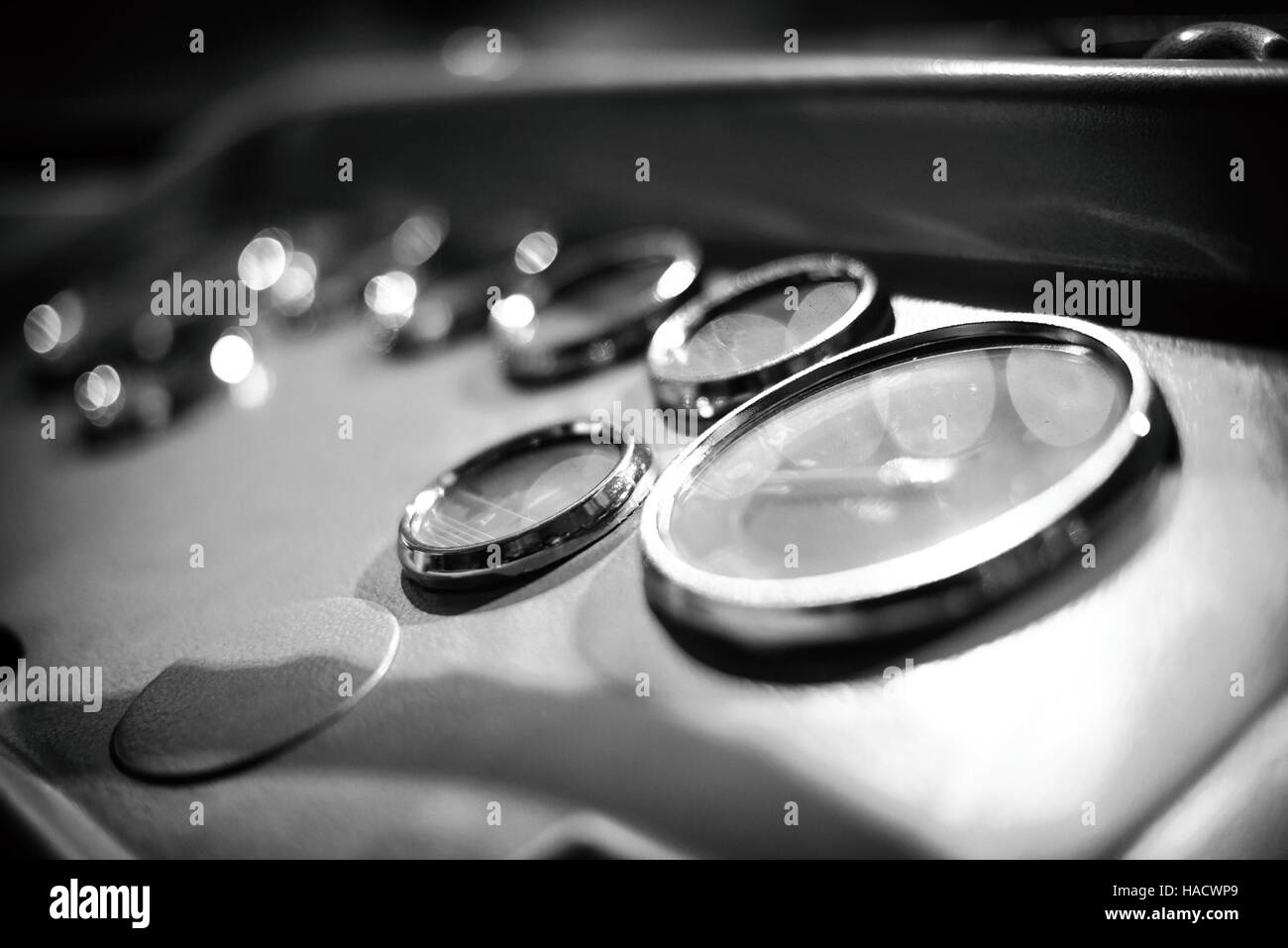 Dashboard inside of old bus cabin. Black and white Stock Photo - Alamy