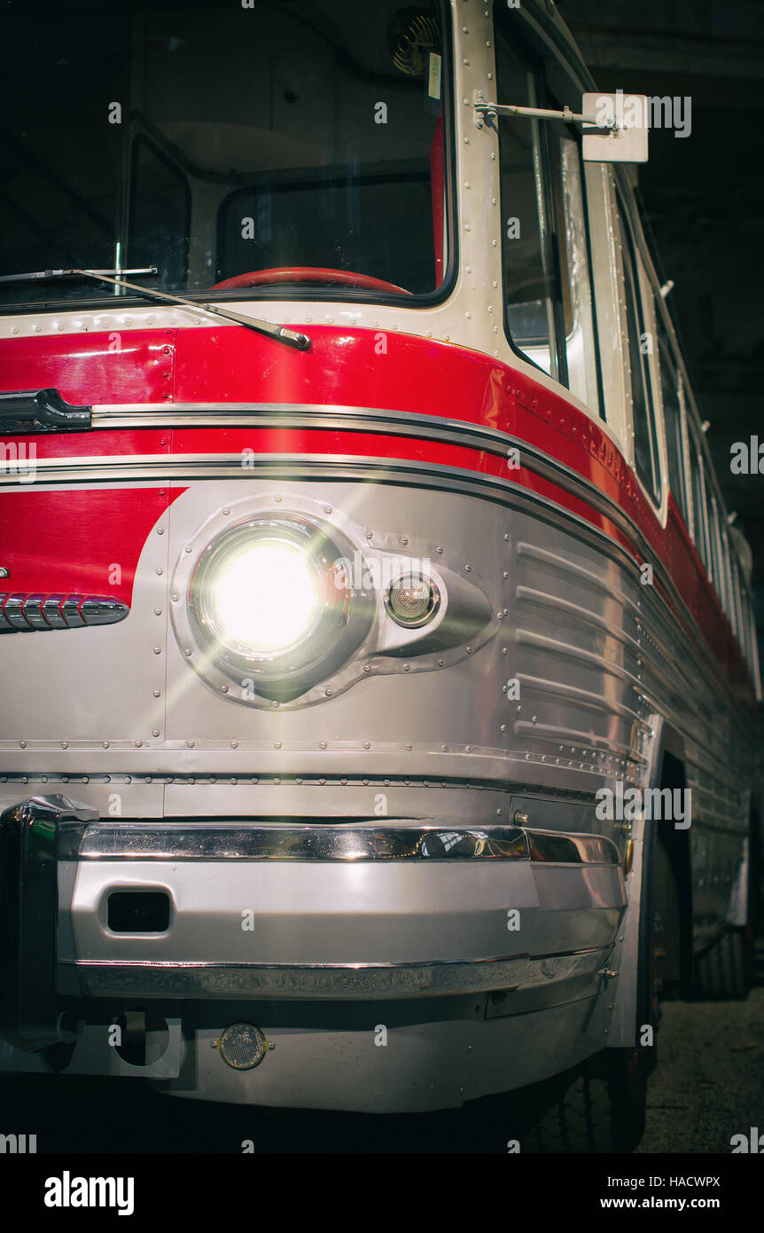 Part of red old retro bus Stock Photo - Alamy