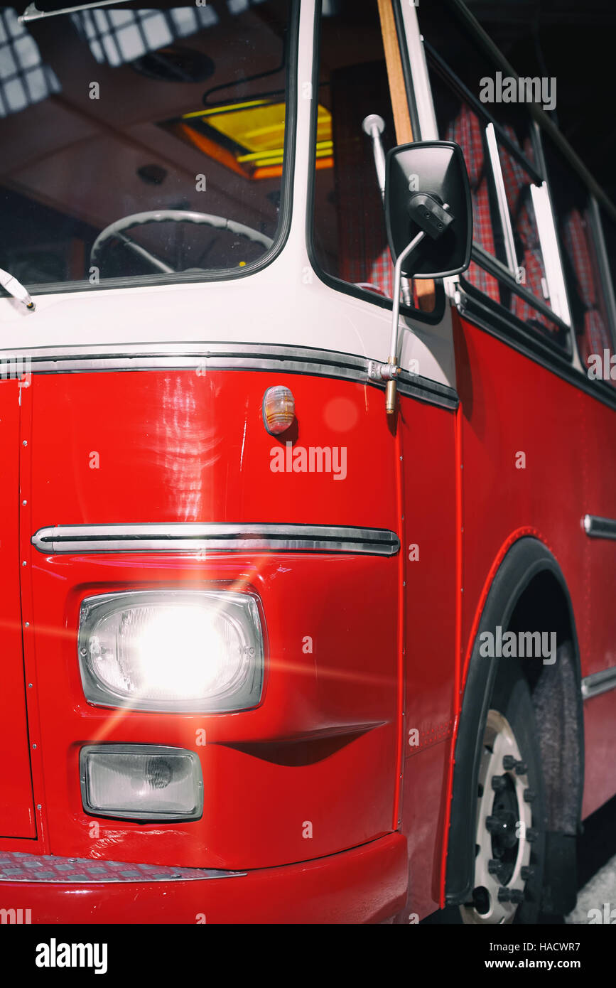 Part of red old retro bus Stock Photo - Alamy