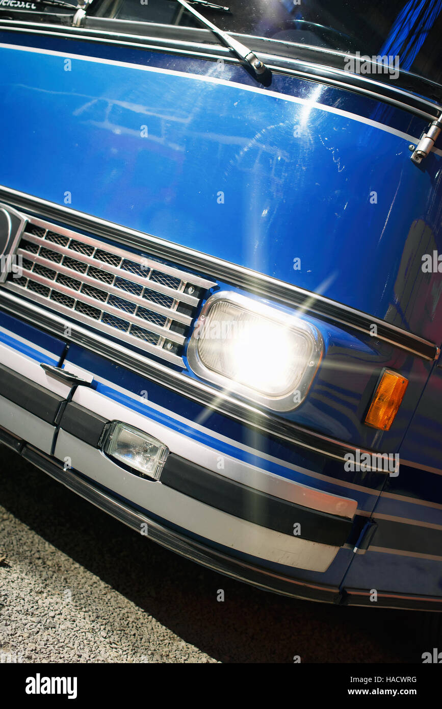 Part of blue old retro bus Stock Photo - Alamy