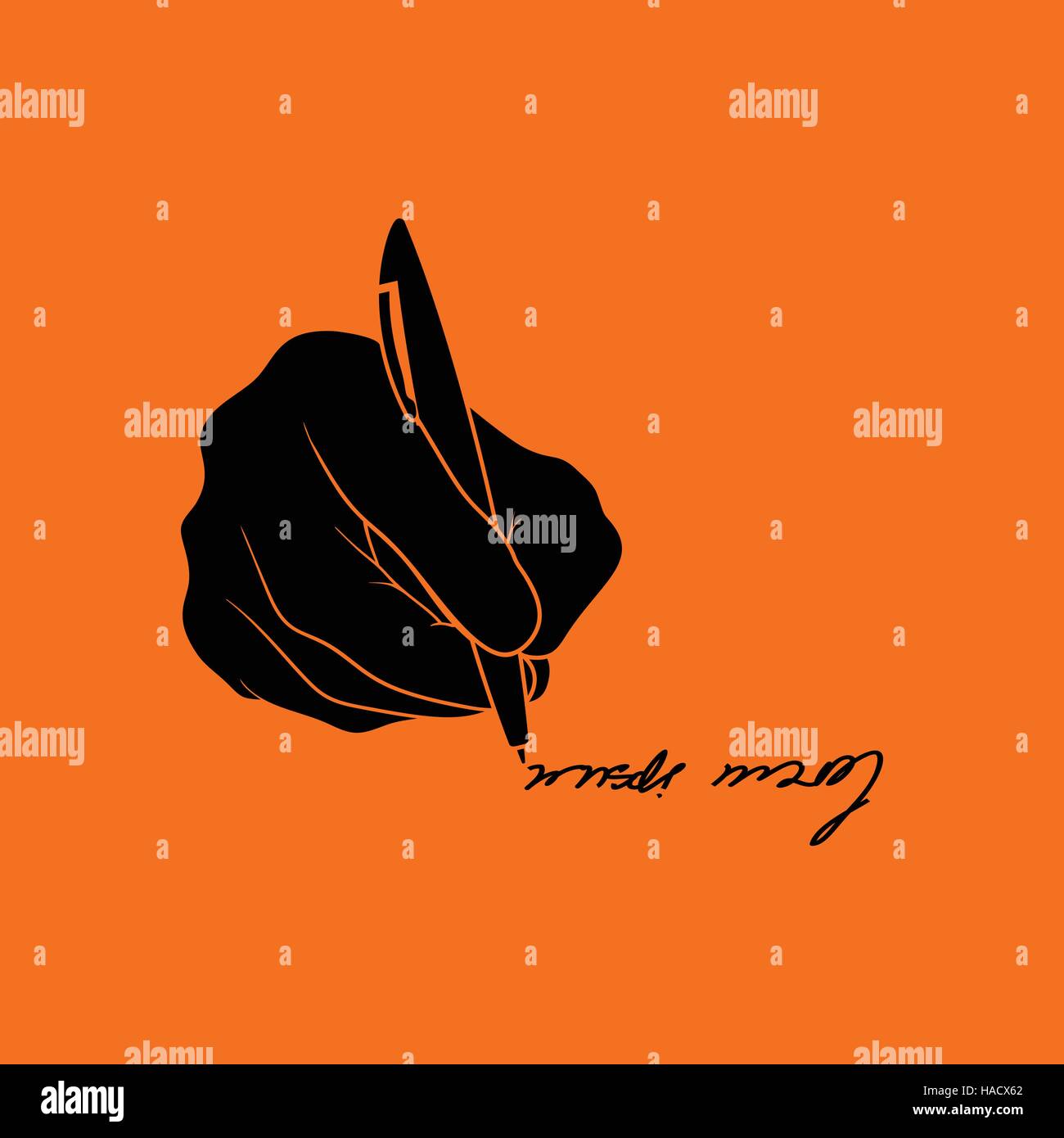 Signing hand icon. Orange background with black. Vector illustration ...