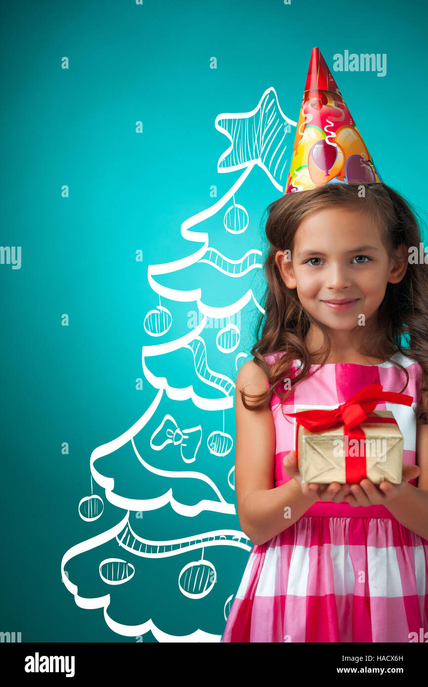 The cute cheerful little girl on blue background Stock Photo - Alamy