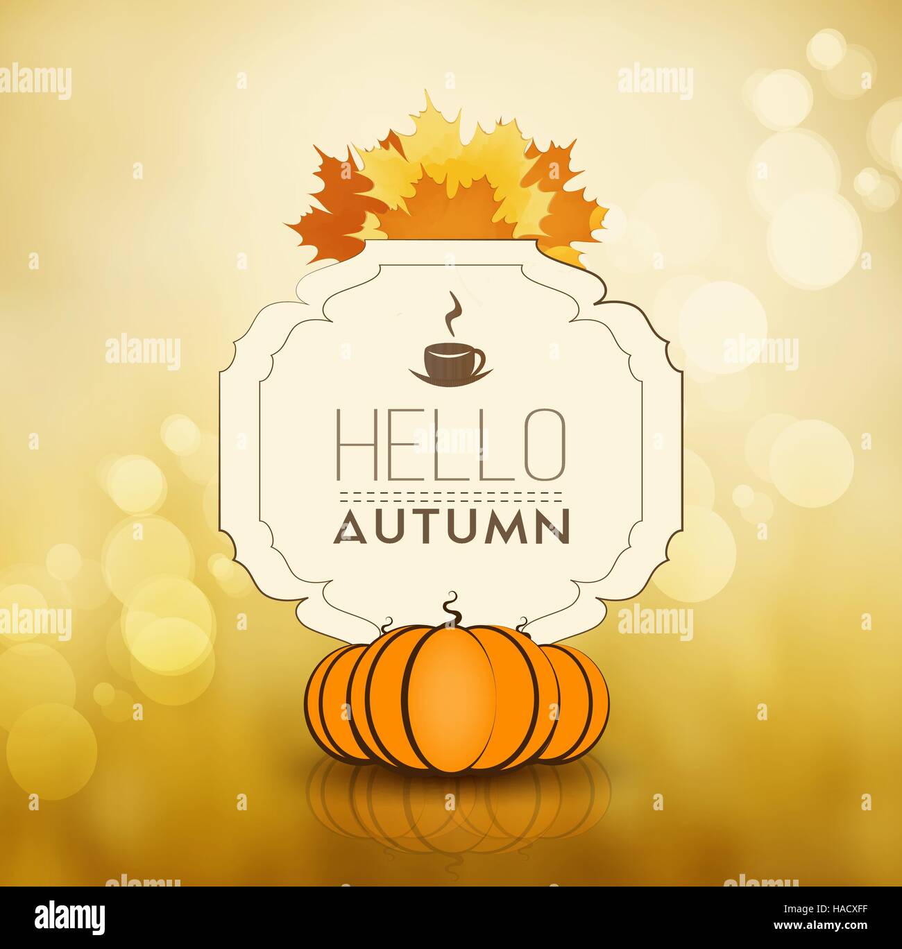 Autumn Fall Orange Background With Maple Leafs, Ripe Pumpkins And Text ...