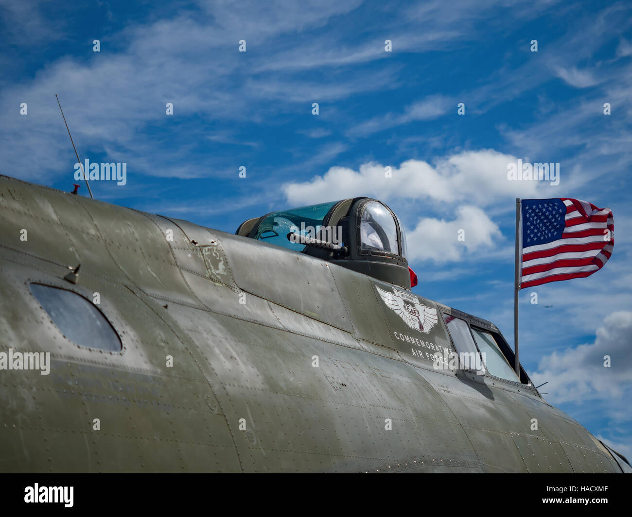 American flag on a B 17 bomber against a blue sky Stock Photo - Alamy